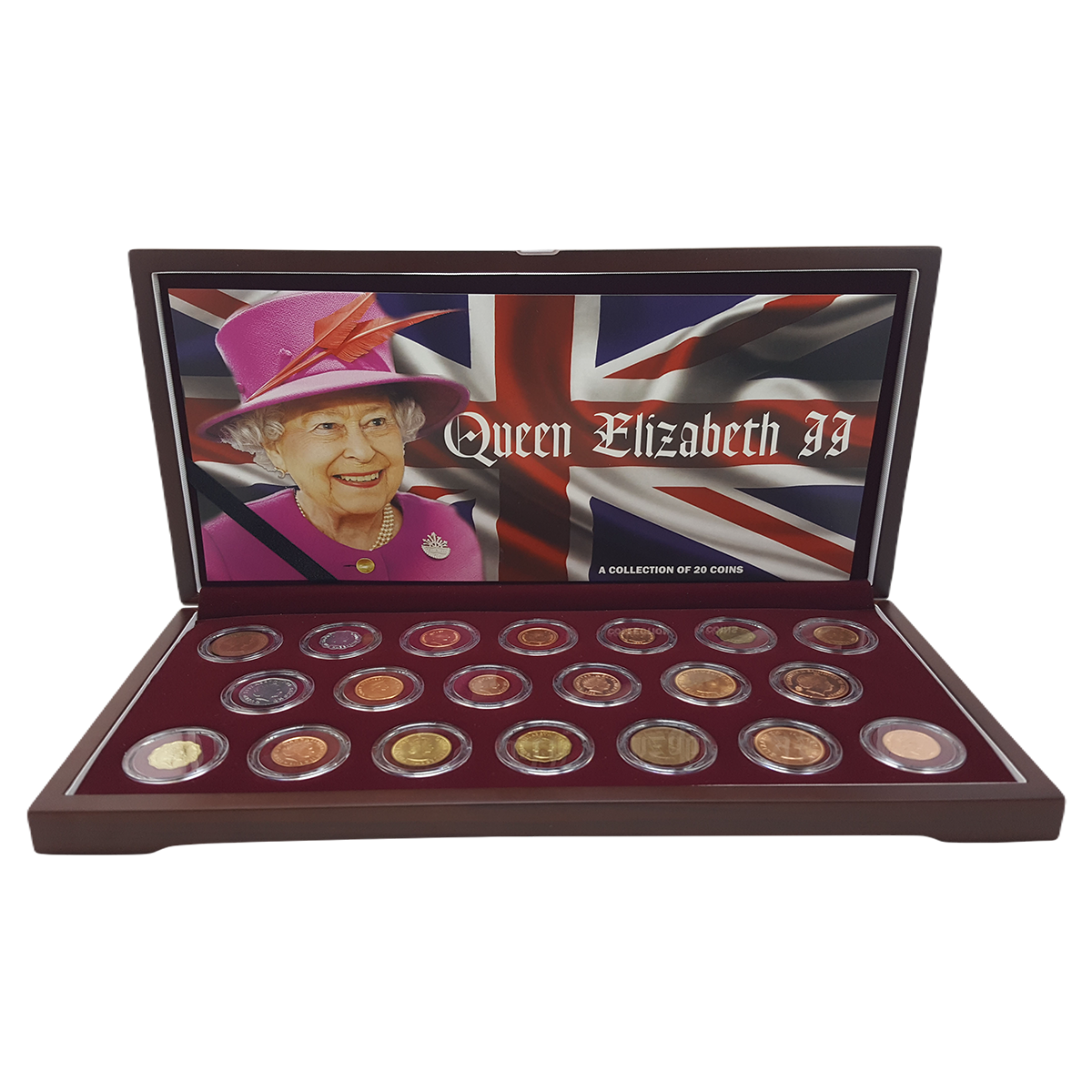 Set exclusiv de 20 de monede oficiale cu portrete ale reginei Elisabeta ... Set exclusiv de 20 de monede oficiale cu portrete ale reginei Elisabeta ...